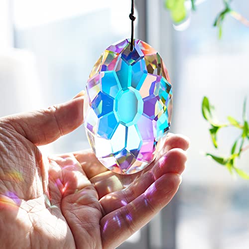 AB Coating Hanging Window Crystal Prism Suncatcher Rainbow Maker Glass Hanging Pendant Ornaments for Home Garden Decoration (89mm,3.5inch)