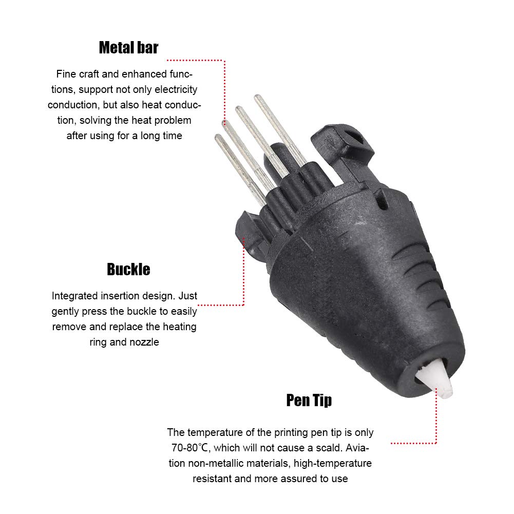 Akozon 3D Printing Pen Printer Parts Accessories Insertion Nozzle Print Head 1.75Mm Black