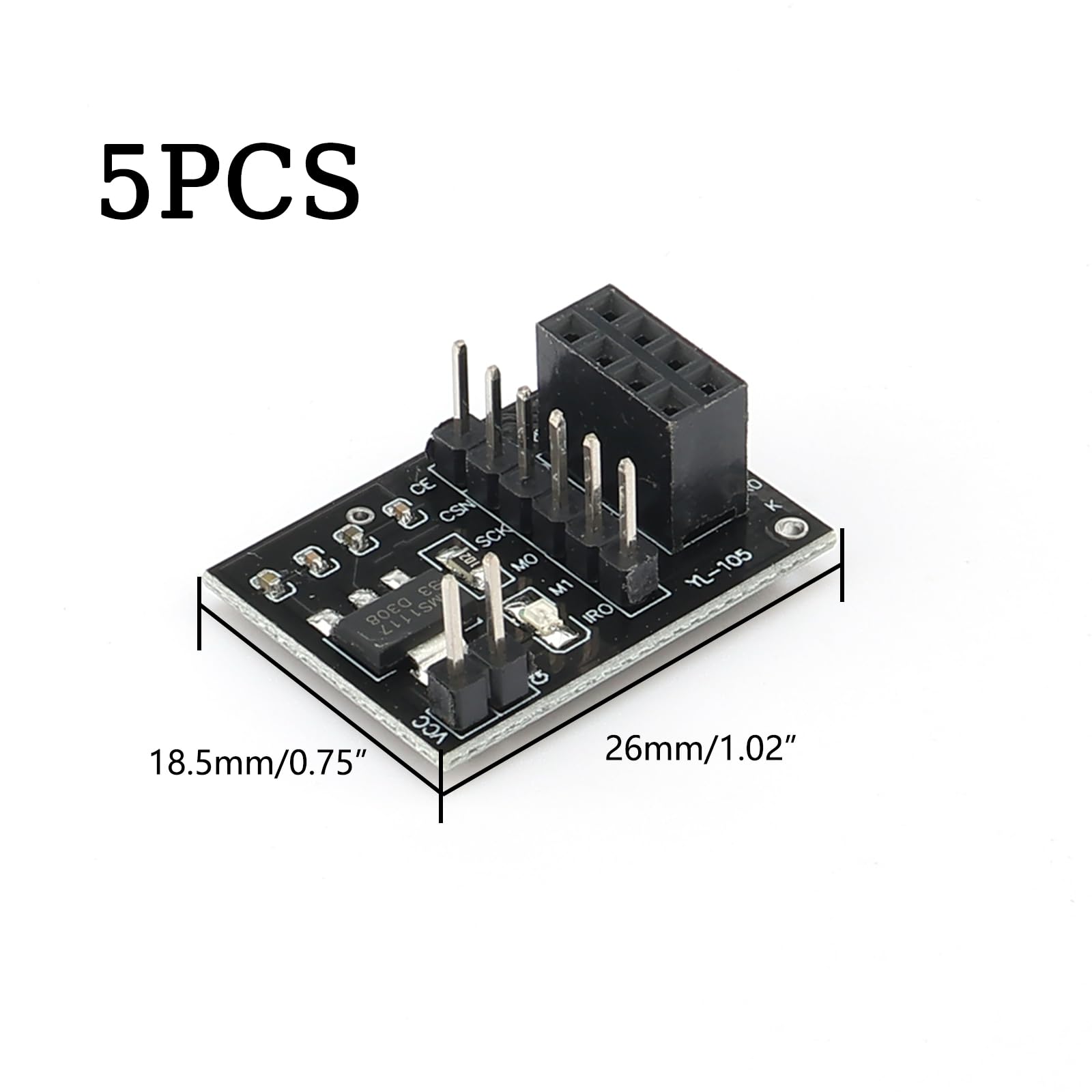 Black Socket Adapter Board for 8PIN NRF24L01 Wireless Module Pack of 5