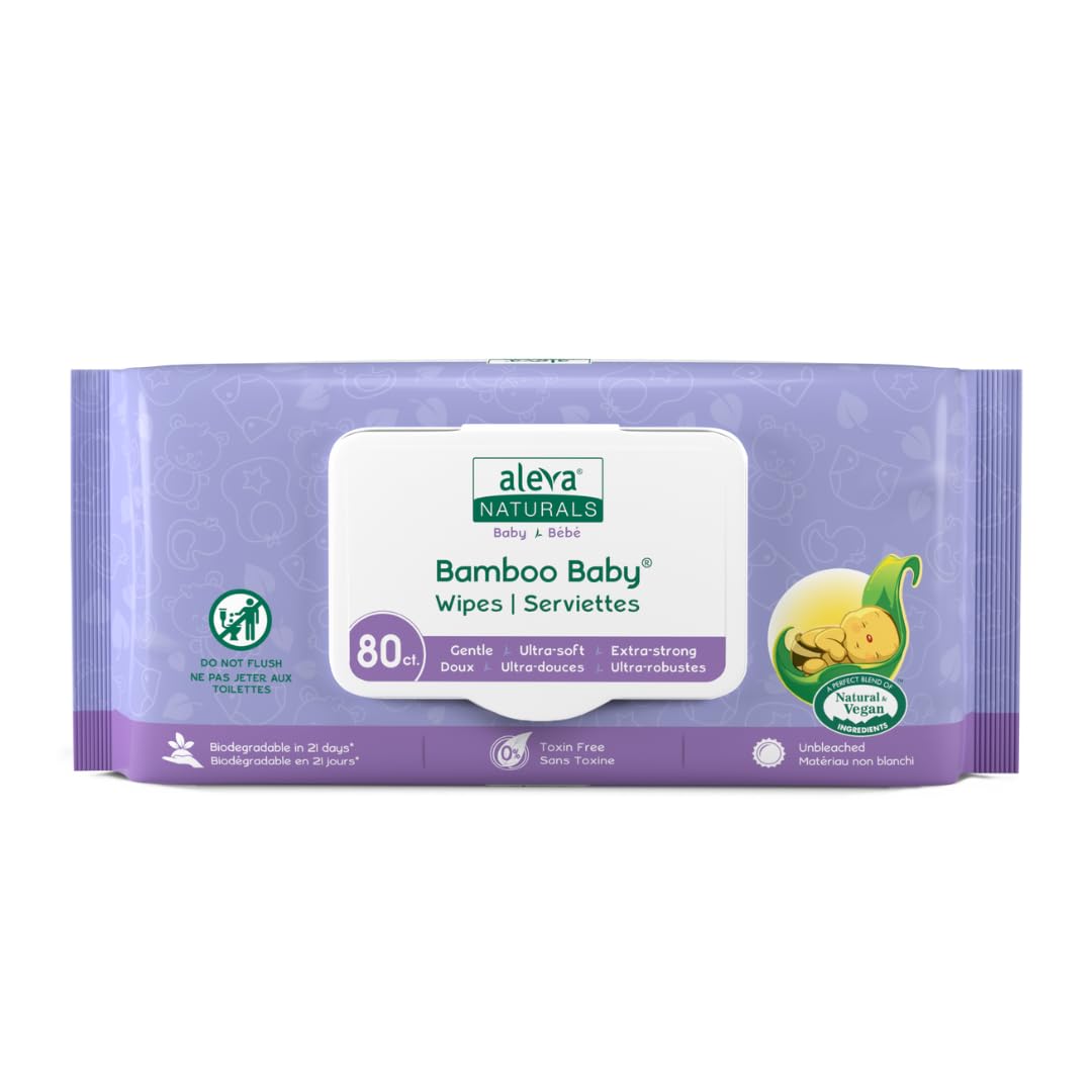 Aleva Naturals Bamboo Baby Wipes Set with Pacifier & Toy, Nose 'n' Blows, Tooth 'n' Gum & Diaper Wipes - Plant-Based Natural and Organic Formula, Hypoallergenic, Biodegradable - 4 Piece Set