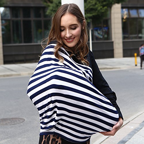 Creation Core 3 in 1 Nursing Breastfeeding Cover Baby Car Seat Cover Canopy Stretchy Carseat Canopy Grocery Cart Cover (Blue)
