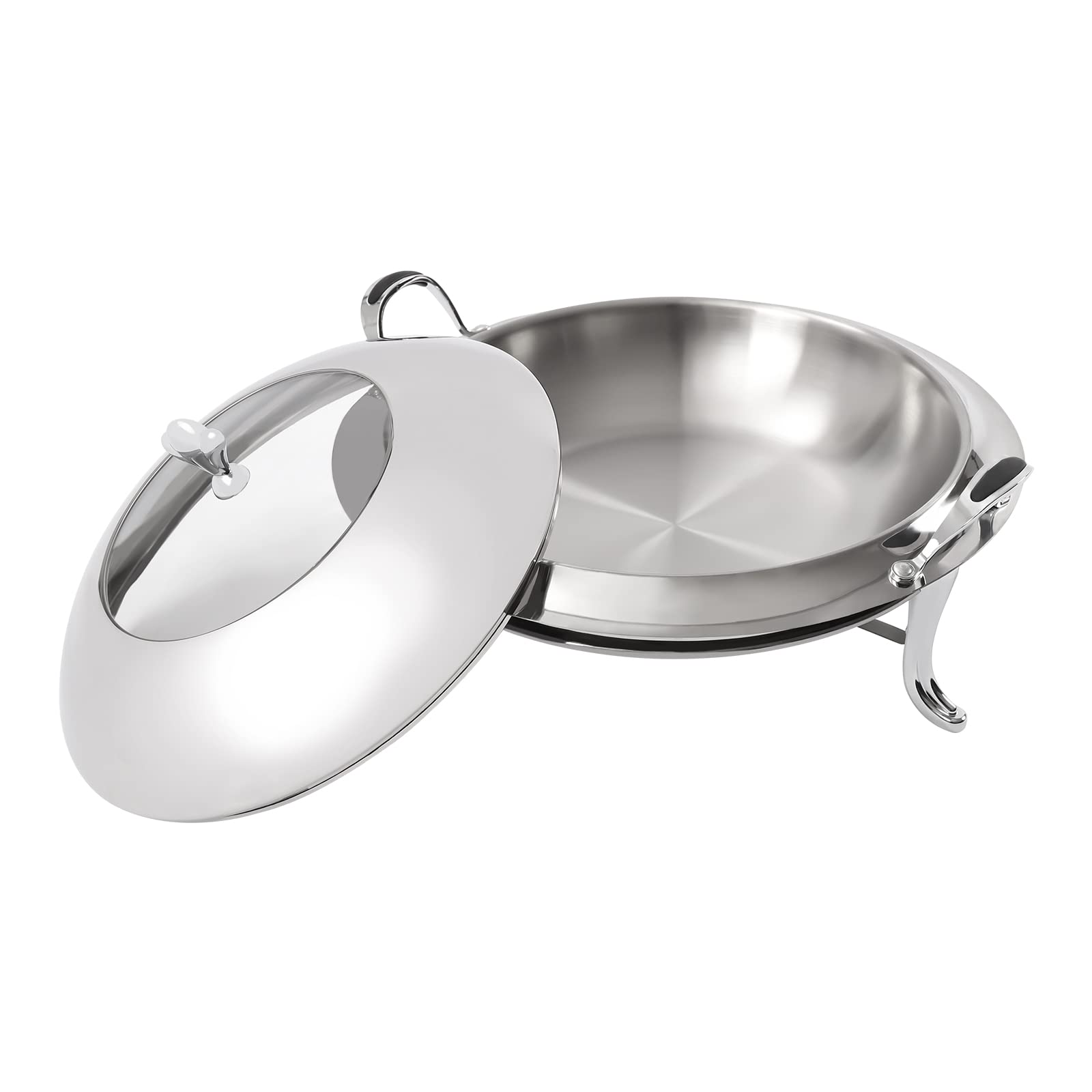 3L Round Chafing Dish Stainless Steel Buffets Servers with Lid and Holder Food Warmers Tray Container for Hotels Restaurants Family Gatherings Party Banquets (Silver)