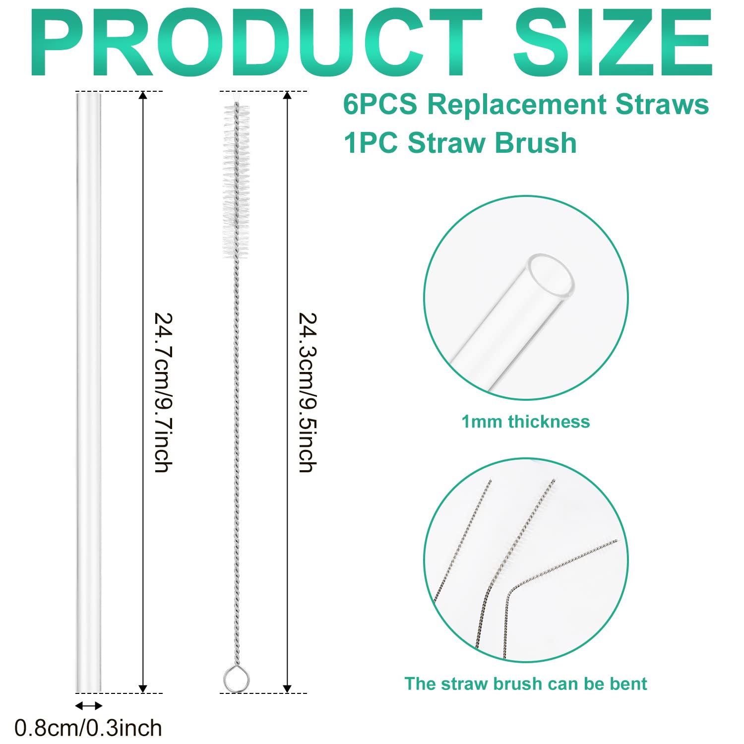 6PCS Replacement Straws Compatible with Hydro Flask, 24.7cm/9.7inch Clear Reusable Straws for Hydro Flask Wide Mouth Straw Lid 40 oz Water Bottle with A Cleaning Brush, BPA Free