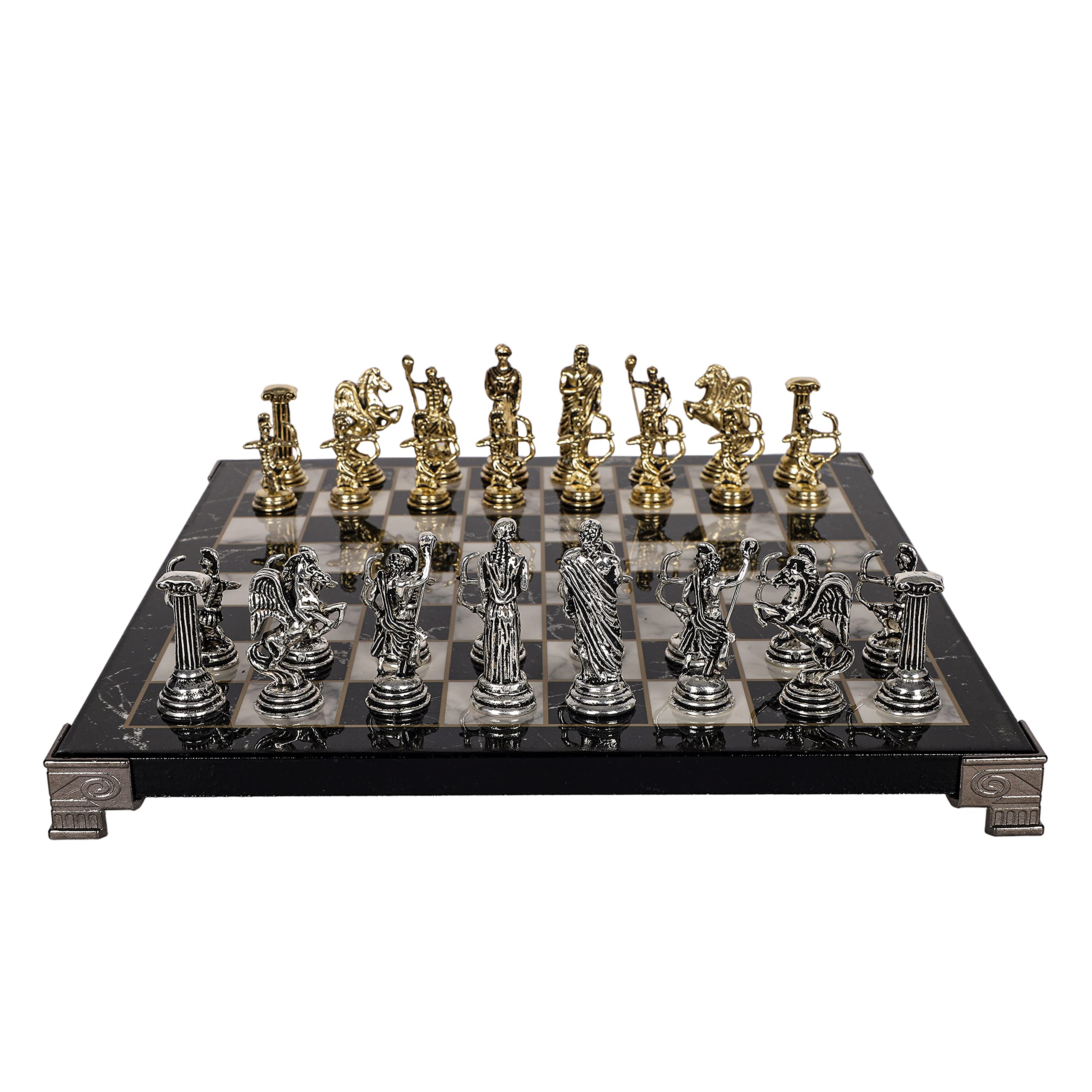 Chess Set (8, 10, 12, 13 Inch) - Greek Mythology, British, Roman Metal Pieces, Marble Look Wooden Chess Board… (NO2 Roman)
