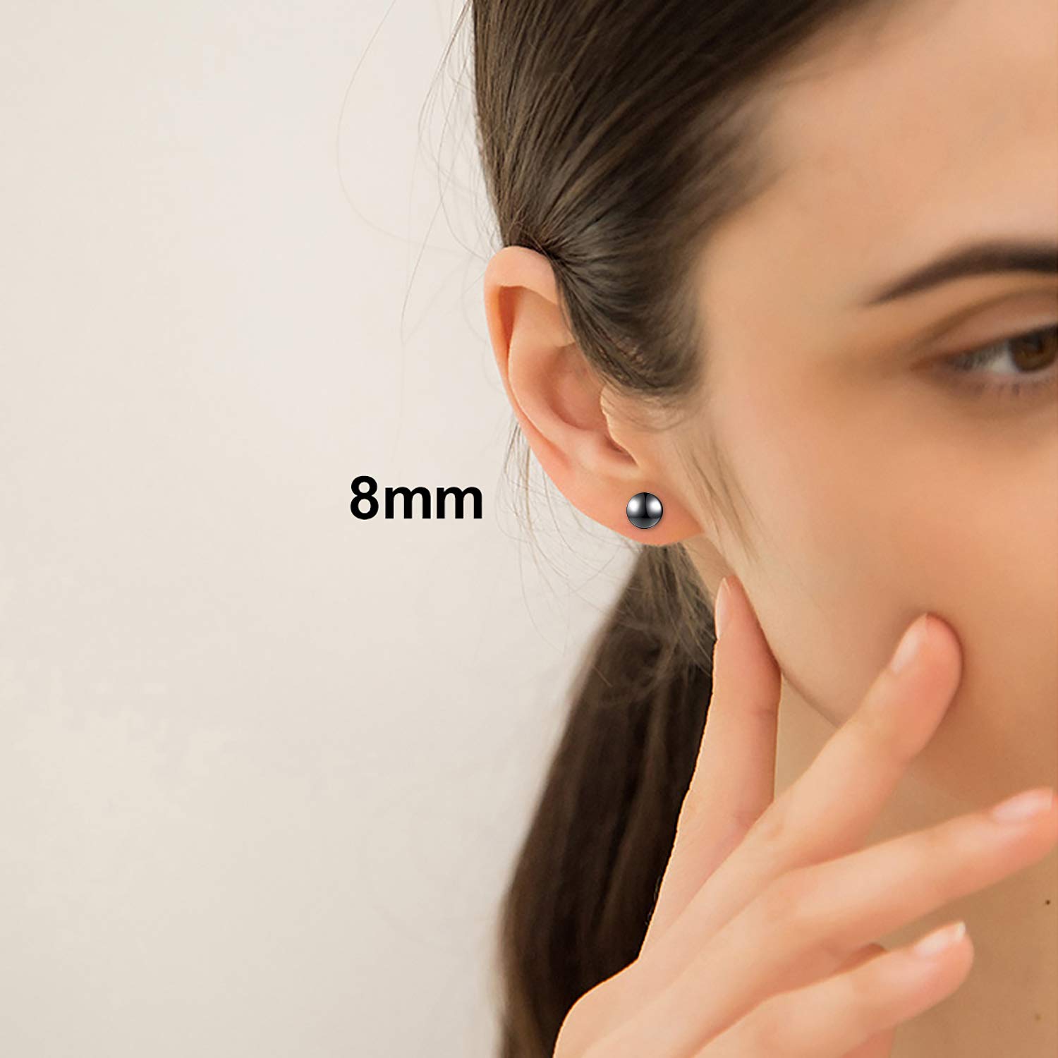 Black Stud Earrings 925 Sterling Silver Dot Studs 3mm-8mm Options, Flat Round Disc Earring Hypoallergenic Jewelry (8mm)