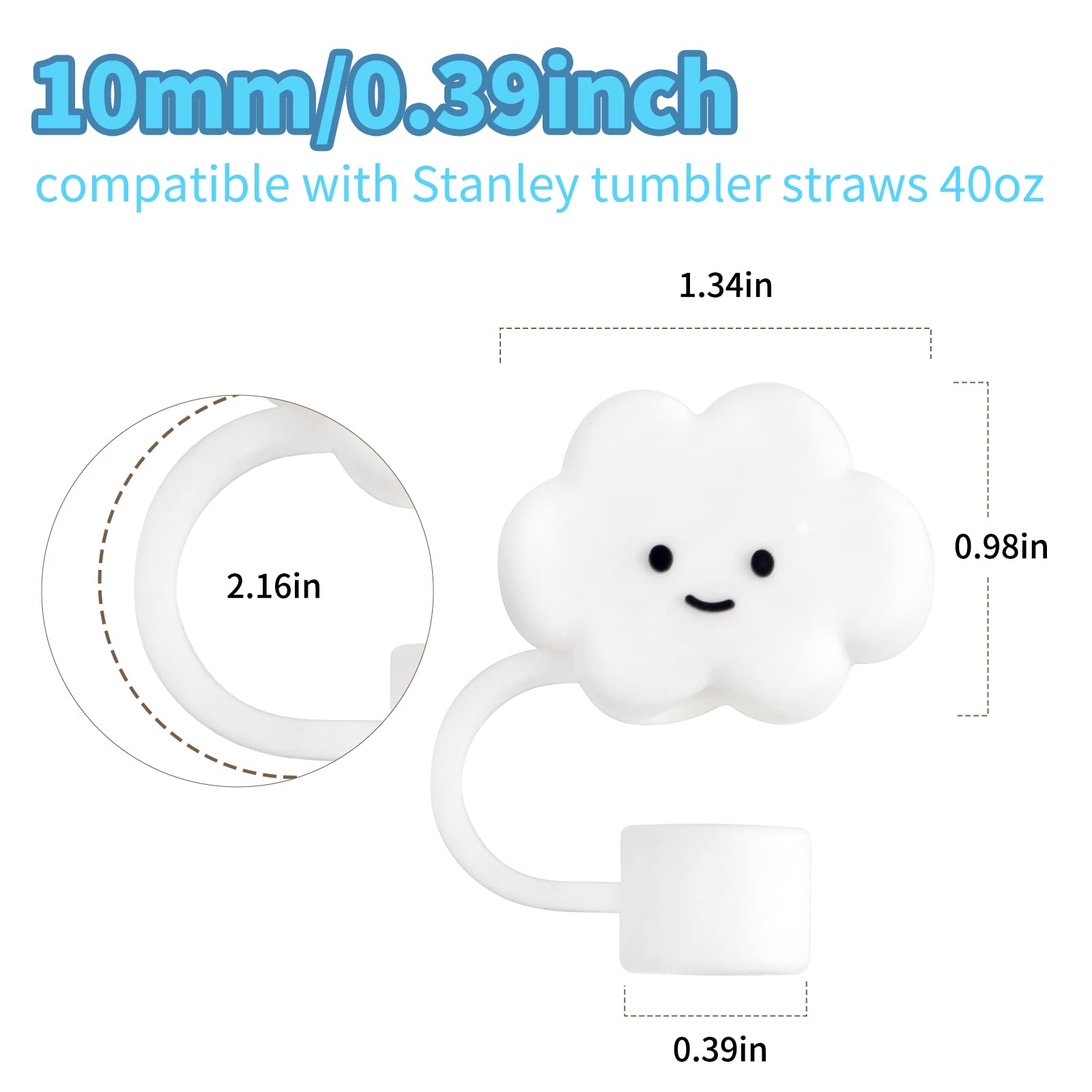 6Pcs Straw Cover Cap for Stanley Cup,Cute Cloud Straw Cover cap Compatible with Stanley 30&40 Oz Tumbler,Reusable Straw Toppers for 0.4 inch (10mm) Straws