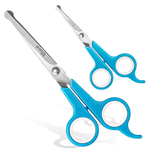 BOSHEL 2 Pc Dog Grooming Kit - Dog Grooming Scissors with Round Tips - 6" Micro Serrated Puppy Trimming Scissor For Face, Ear, Nose & Paw + 7" Pet Grooming Shear cutting more Hair - Dog Scissors Set
