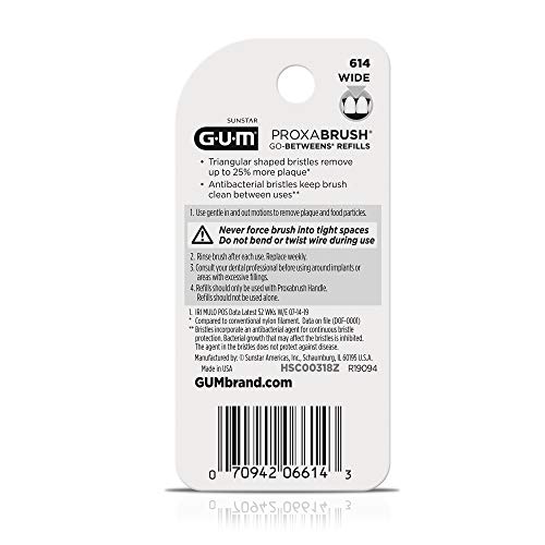 GUM Proxabrush Go-Betweens Interdental Brush Refills, Wide, 8 Count (Pack of 6)