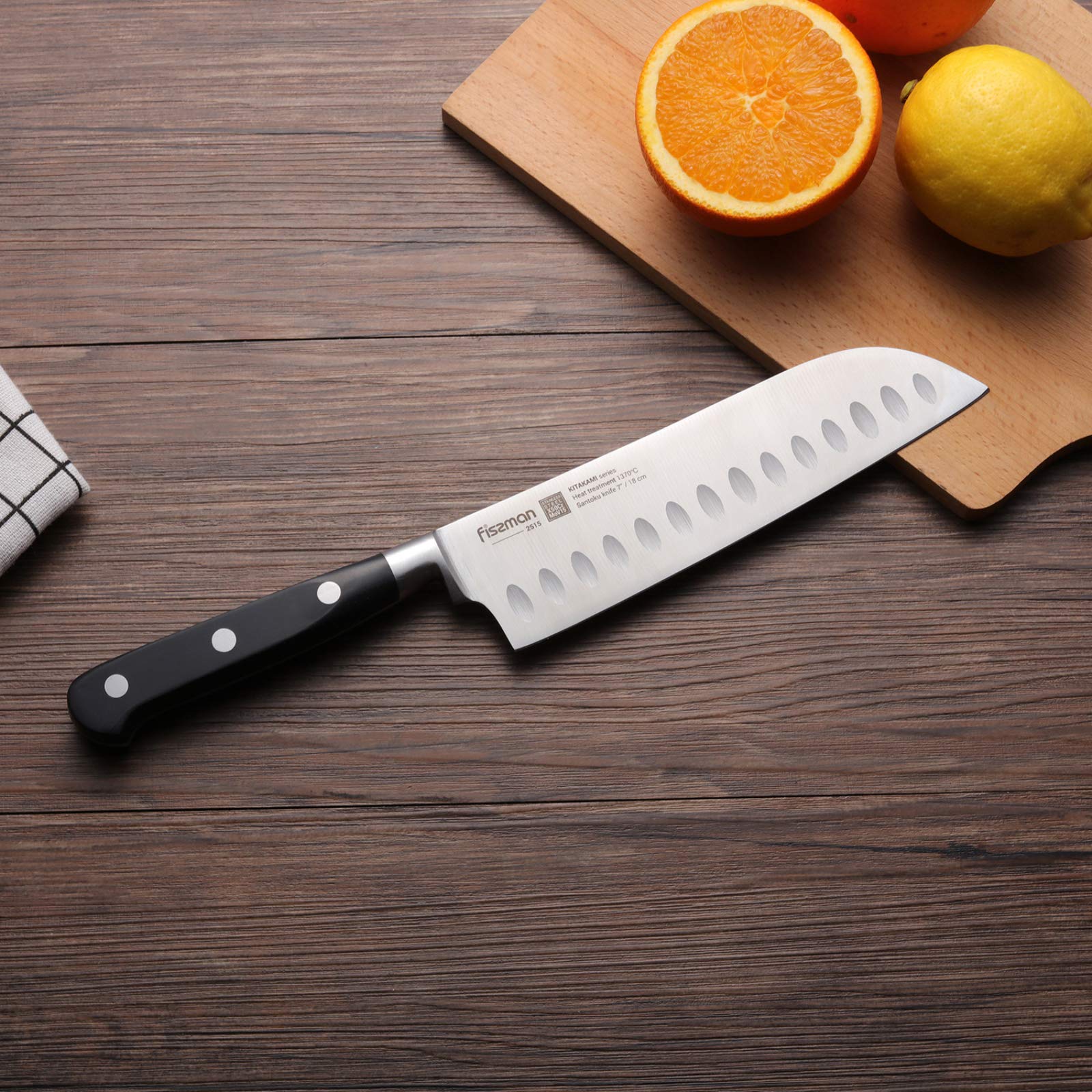 FISSMAN Santoku Knife 7 inch KITAKAMI Series Knives (X50CrMoV15 steel) - Stainless Steel Multipurpose Knife Ergonomic Non-Slip Handle