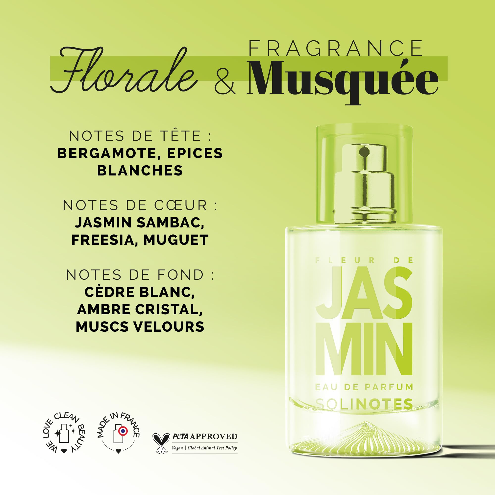 SOLINOTES Jasmine Flower Perfume for Women - Eau De Parfum | Delicate Floral and Soothing Scent - Made in France - Vegan - 1.7 fl.oz