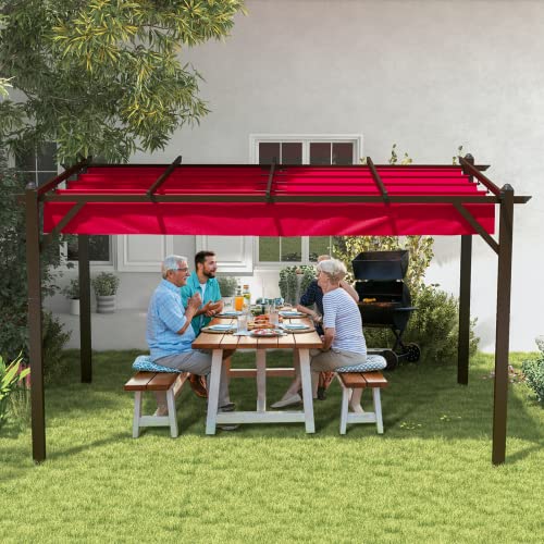 HOMREST 13' X 10' Retractable Pergola, Patio Gazebo Grape Trellis with Removable Sun Shade Canopy, Pergola Grill Canopy with Full Steel Frame for Garden Porch Backyard