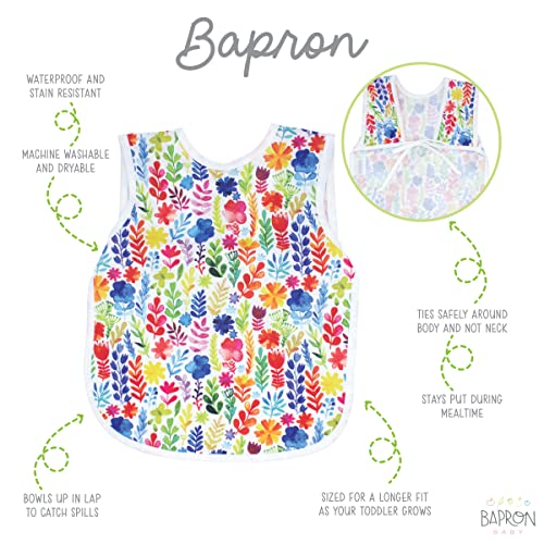 BapronBaby Rainbow Watercolor Floral Bapron - Soft Waterproof Stain Resistant Bib - Machine Washable - 6m - 5yr - (Sz Baby/Toddler 6m-3T)