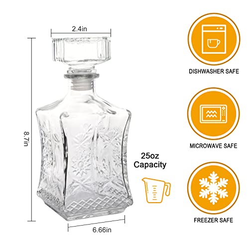 Cadamada Wine Decanter, 25 Oz Glass Decanter Bottle, Delicate Decanter Set-for Tequila, Brandy, Scotch and Vodka, Gift Giving, Bar and Party Decoration (3pcs)