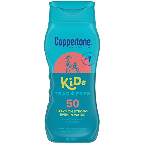 Coppertone Kids Sunscreen Lotion SPF 50, Water Resistant Sunscreen for Kids, #1 Pediatrician Recommended Sunscreen Brand, Tear Free Sunscreen Lotion, 8 Fl Oz Bottle