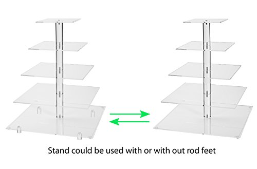 Jusalpha 5 Tier Square Cupcake Stand - Premium Cupcake Holder - Acrylic Cupcake Tower - Ideal for Weddings Birthday Parties, Candy Bar Decor 5SF-S (LED Light Option: Battery)…
