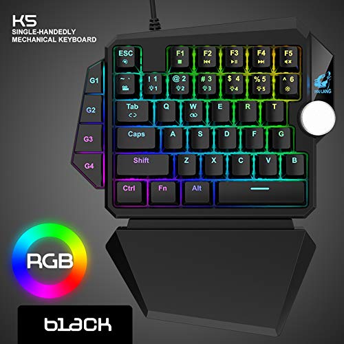 FELICON RGB Gaming Half Keyboard with Detachable Wrist Rest, 39 Programmable Keys Multimedia Knob Professional Rainbow Backlight Mechanical Gaming Keypad Compatible with PC/Xbox/PS4