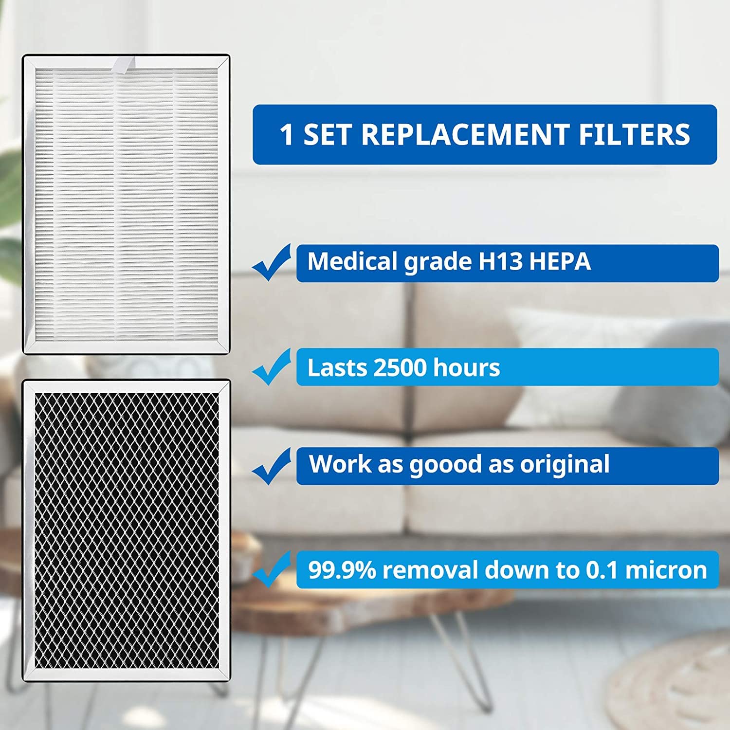 LINNIW 4 Pack MA-25 Replacement Filter Compatible with MA-25 3-in-1 Filters, True HEPA and Activated Carbon (2 Set, 4 Pack