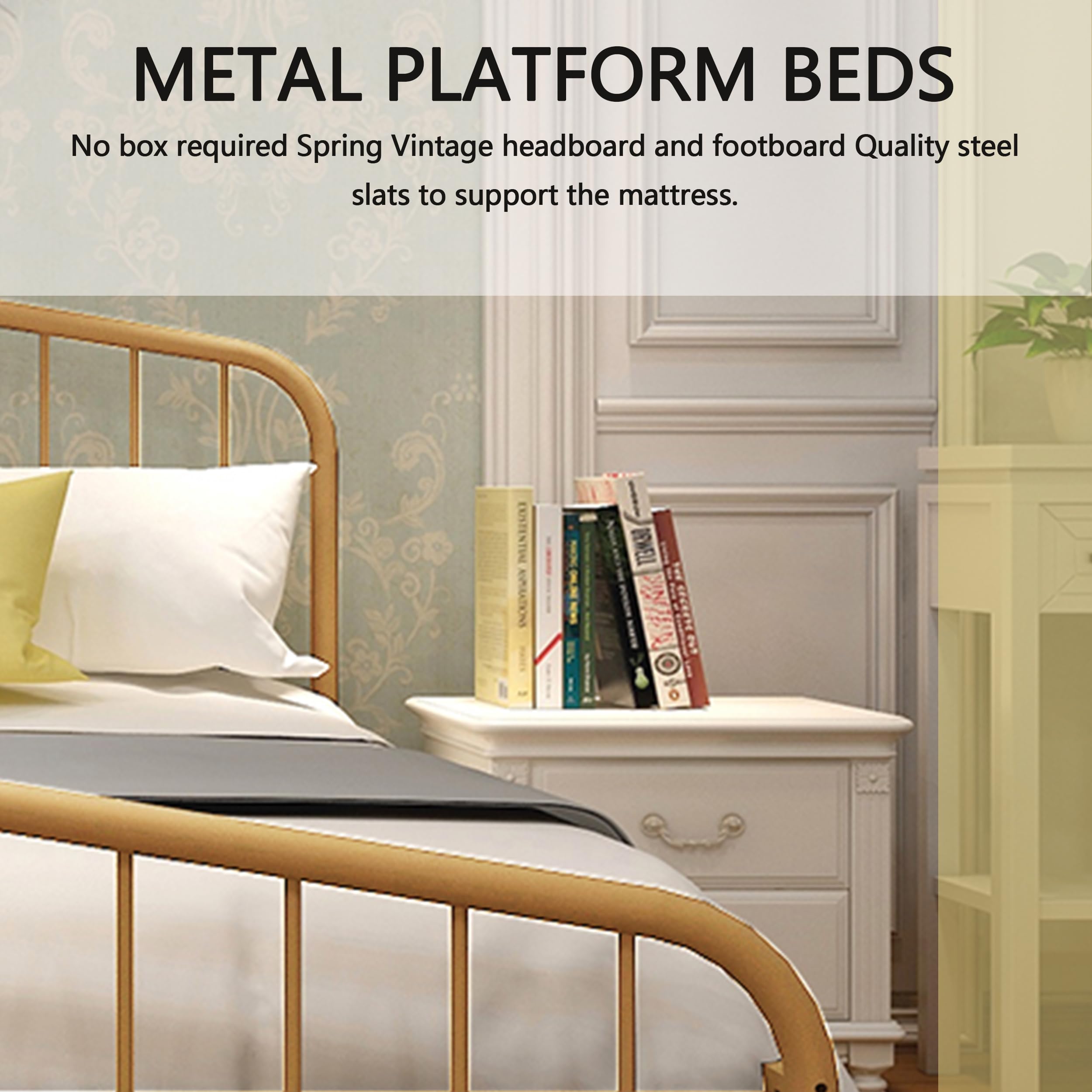 alazyhome Twin XL Size Metal Platform Bed Frame with Headboard Footboard No Box Spring Required Black