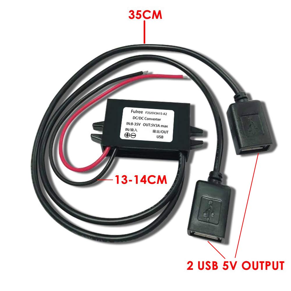 SSLHONG Waterproof DC Converter 12V 24V to 5V 3A/15W Dual USB Power Adapter 12V to 5V Step Down Voltage Regulator Charge for Samsung Galaxy, iPad iPhone 6S 7 7S/8 Plus etc
