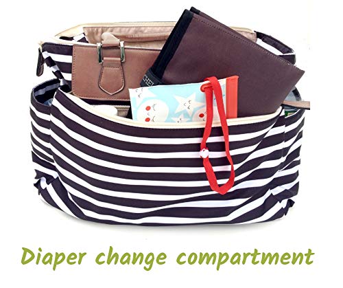 Prochel Diaper Bag Set Striped Crossbody Shoulder Tote Purse Black White (Pink)