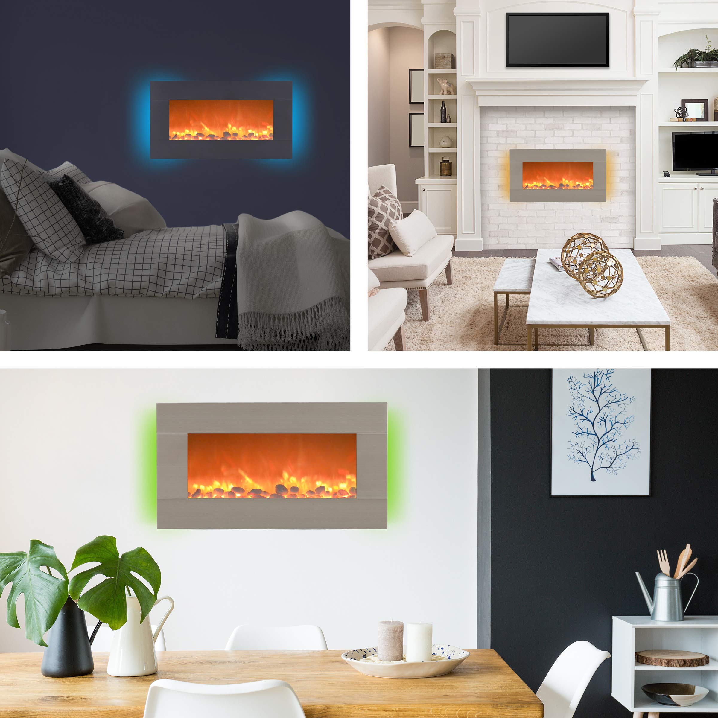 31-Inch Electric Fireplace - Front Vent, Wall Mounted, 13 Backlight Colors, Adjustable Heat and Remote Control by Lavish Home (Silver)