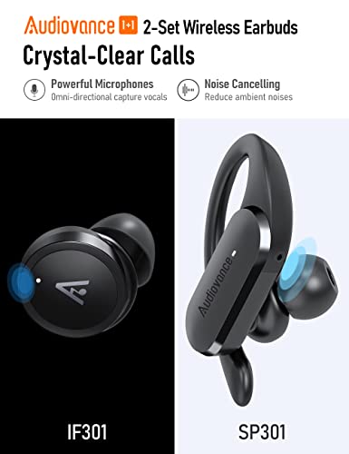 Audiovance 2 Sets Wireless Earbuds Bluetooth Headphones Ideal Gifts, Infinit 301 & Speed 301, 2 Sets Wireless Ear Buds for iPhone & Android (SPIF 301)