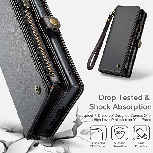 ASAPDOS Samsung Galaxy Note 10+ Plus 6.8” Case Wallet,Retro PU Leather Strap Wristlet Flip Case with Magnetic Closure,[RFID Blocking] Card Holder and Kickstand for Men Women Black