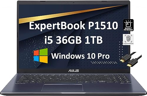 ASUS ExpertBook P1 P1510 15.6" FHD (Intel 4-Core i5-1035G1, 36GB RAM, 1TB PCIe SSD, Full HD IPS) Business Laptop, Backlit Keyboard, Fingerprint Reader, Type-C, Win 10 Pro/Win 11 Pro - 2023