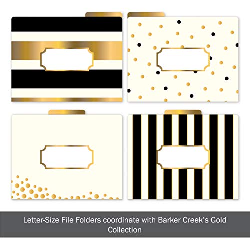 BARKER CREEK Designer File Folders Set of 12, Gold, Multi-Design Set with Gold Designs on Outside, Gold Tabs and Cream on Inside, Letter-Size File Folders, 1/3 Cut Tabs, Pack of 12 (1337)