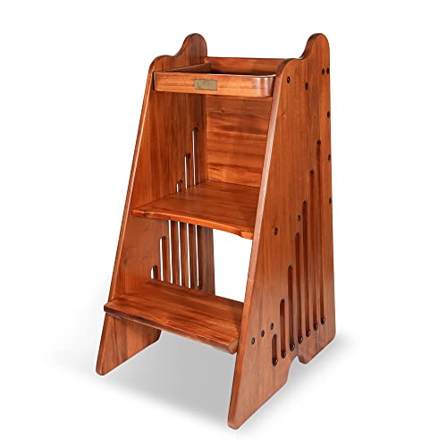 CONSDAN Kitchen Step Stool for Toddlers, Kids Standing Tower Kitchen Toddler Learning Stool, Kitchen Helper Stool with Safety Rail for Kitchen Counter, Bathroom Sink, Solid Wood