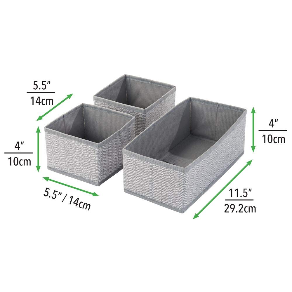 mDesign Fabric Drawer Divider Organizer Bin, Nursery/Bedroom Dresser, Closet, Shelf, Playroom Organization, Hold Clothes, Toys, Diapers, Bibs, Lido Collection, Set of 3, 4 Pack, Gray Herringbone