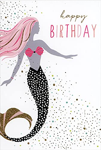 Pictura Mermaid with Pink Hair and Polka Dot Tail Birthday Card for Her : Woman