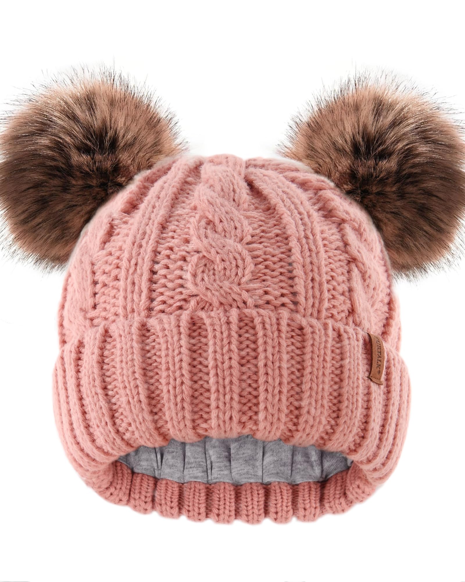 FURTALK Toddler Girls Boys Winter Hat Kids Pom Pom Beanie Hats Baby Faux Fur Pom Beanies Warm Soft Toddler Hats Pink