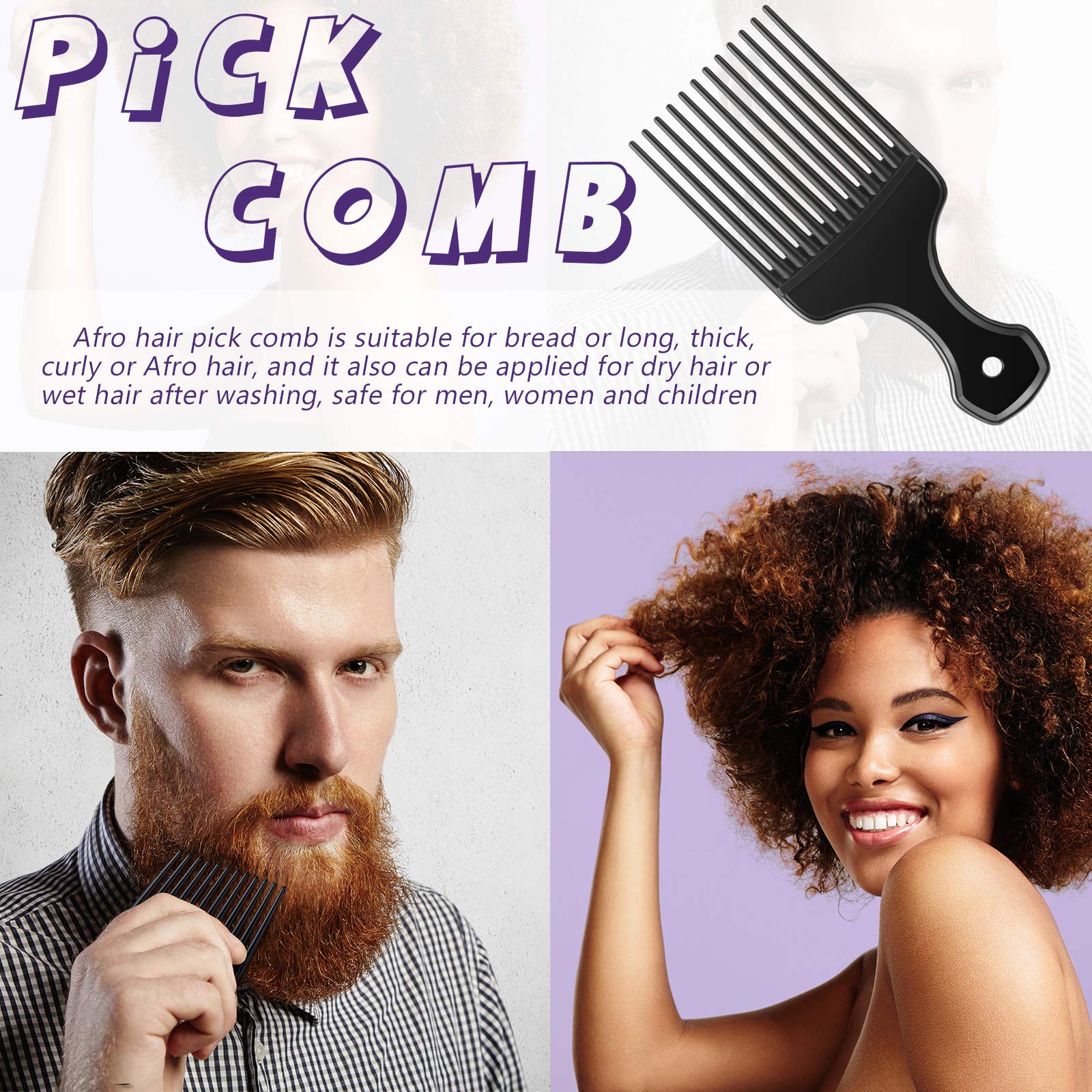 Patelai 3 Pieces Wide-Tooth Comb Detangling Shower Comb Set, Carbon Fiber Pick Barber Brush Tool for Beard, Long, Thick, Curly Afro Hair