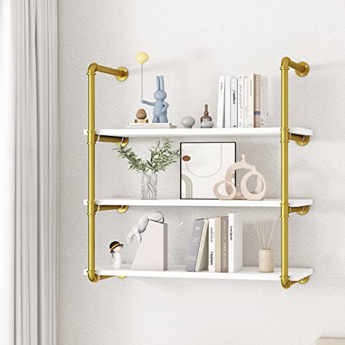 AZERPIAN Floating Shelves Wall Shelf Bathroom Shelving Mounted Industrial Pipe Shelf 3 Tier Ladder Shelves Wall Decor for Bedroom Living Room Wine Bar & Dorm, White