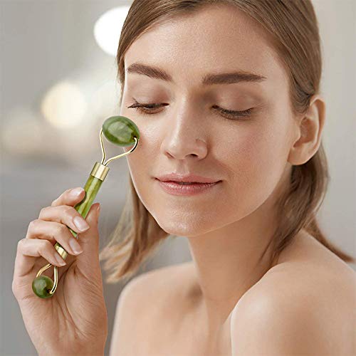 Ysrisny Gua Sha Facial Tools Jade Roller for Face - Facial Massage Tool for Anti Aging Wrinkles and Skin Rejuvenate -100% Natural Jade Stone for Face Eyes (Jade Roller+GUA SHA)