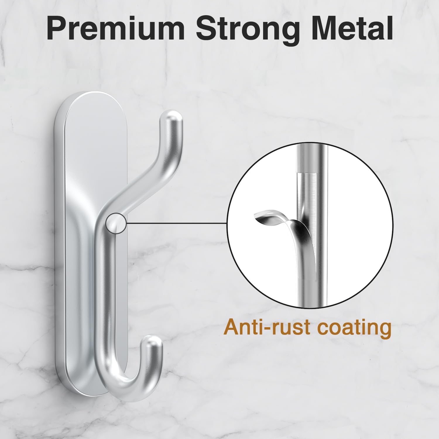 Adhesive Bathroom Towel Hook Wall: Heavy Duty Stick On Jacket Coat Wall Hanging Hooks for Shower 4 PCS Silver