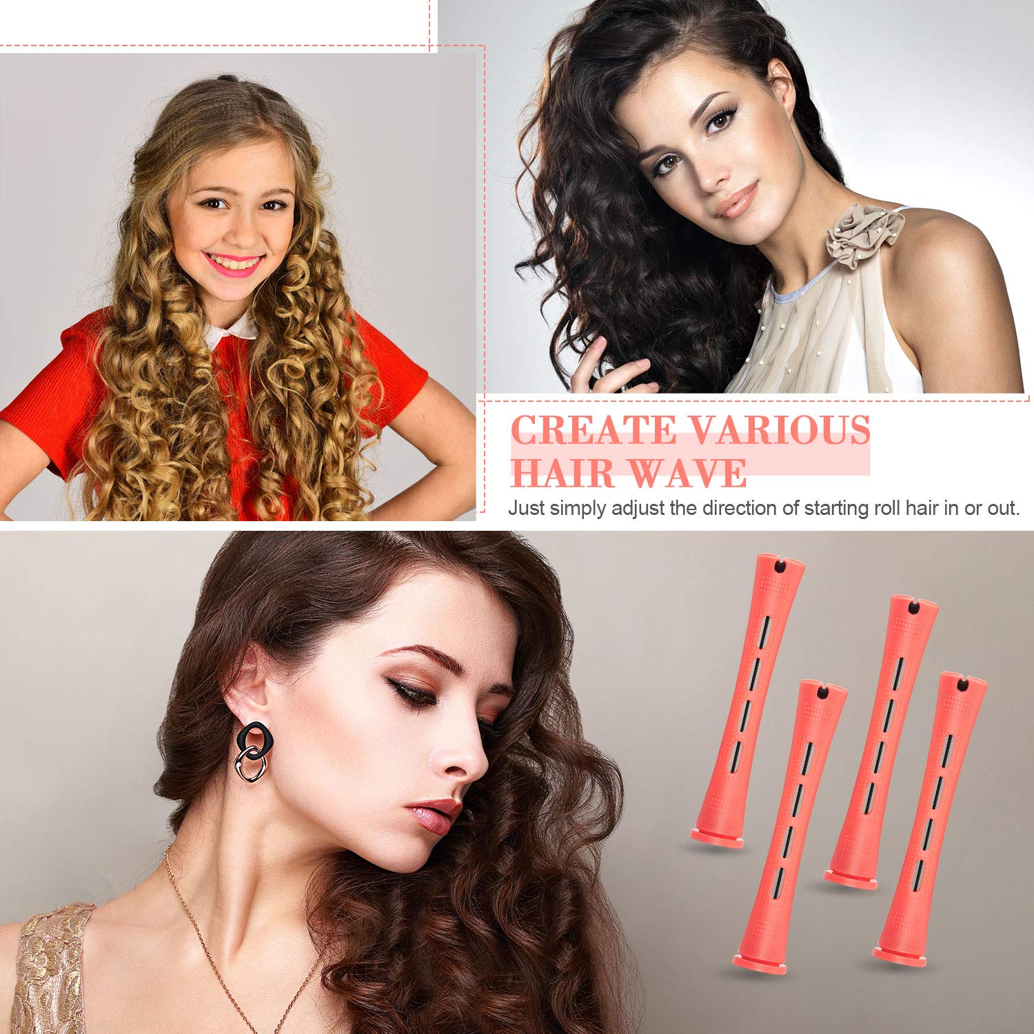 WILLBOND 36 Pieces Cold Wave Rod Hair Perm Rods Hair Rollers Perming Curlers with Steel Rat Tail Comb for Hairdressing Styling