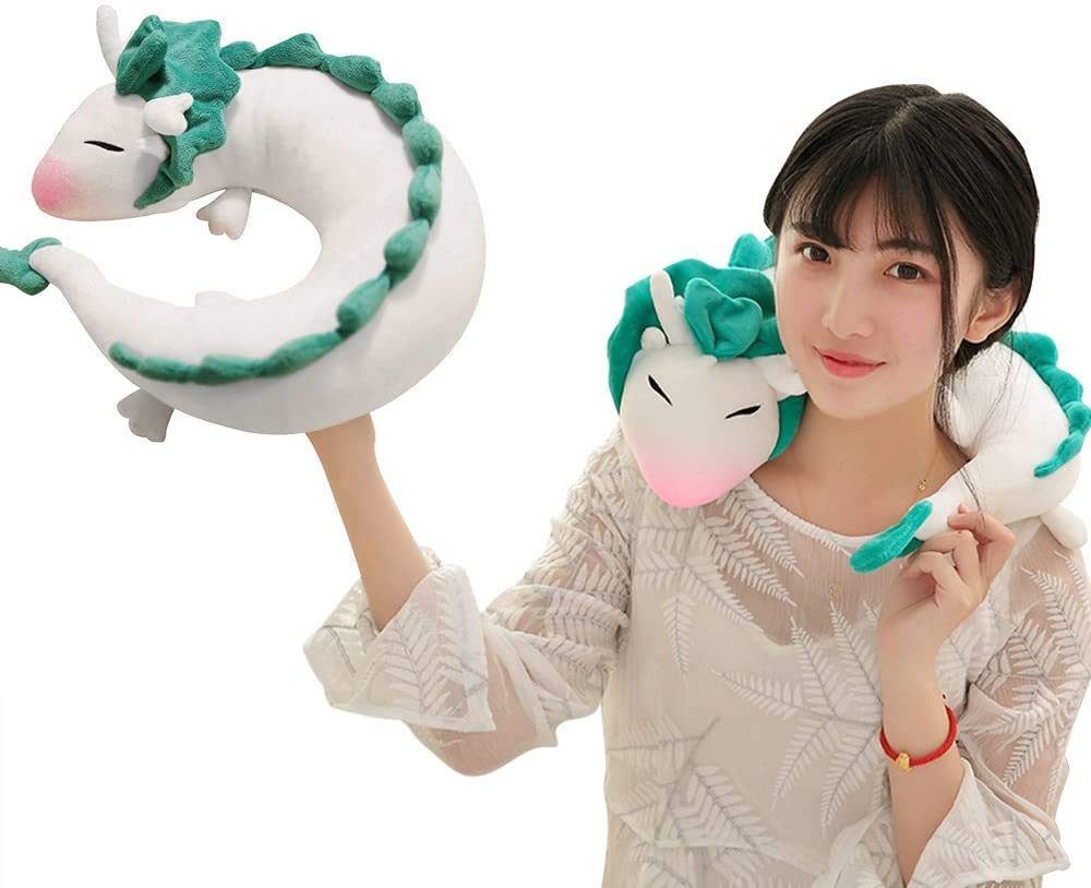 Anime Neck Pillow White Dragon Plush Doll Toy Kids Travel Neck Pillow, Cute Haku Plush for Chrismas Birthday Gift