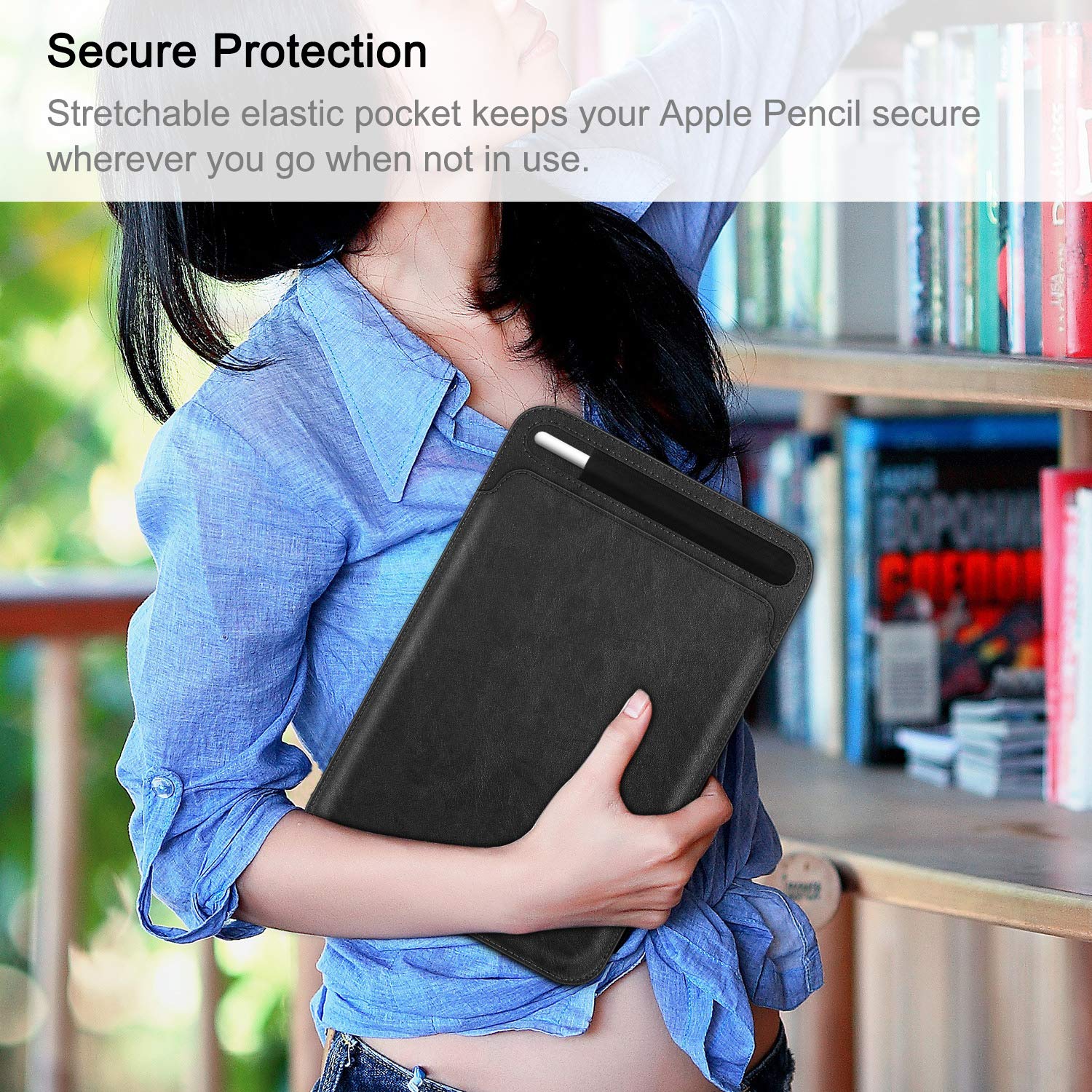 Fintie Sleeve with Pencil Holder for iPad Air 11 & Air 5/4, iPad 10th Gen / 9th Gen/Pro 11-inch, Slim Fit Vegan Leather Protective Cover Carrying Case Bag, Black
