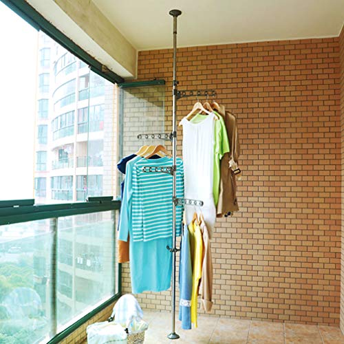 Hershii Adjustable Laundry Pole Stainless steel composite pipe / ABS / PP Clothes Drying Rack Coat Hanger DIY Floor to Ceiling Tension Rod Storage Organizer for Indoor, Balcony - Grey