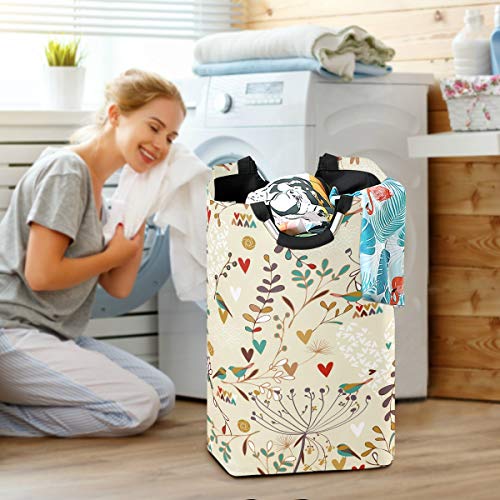 Qilmy 22.7’’ Floral Bird Waterproof Foldable Laundry Hamper, Dirty Clothes Laundry Basket, Storage Organizer for Toy Collection
