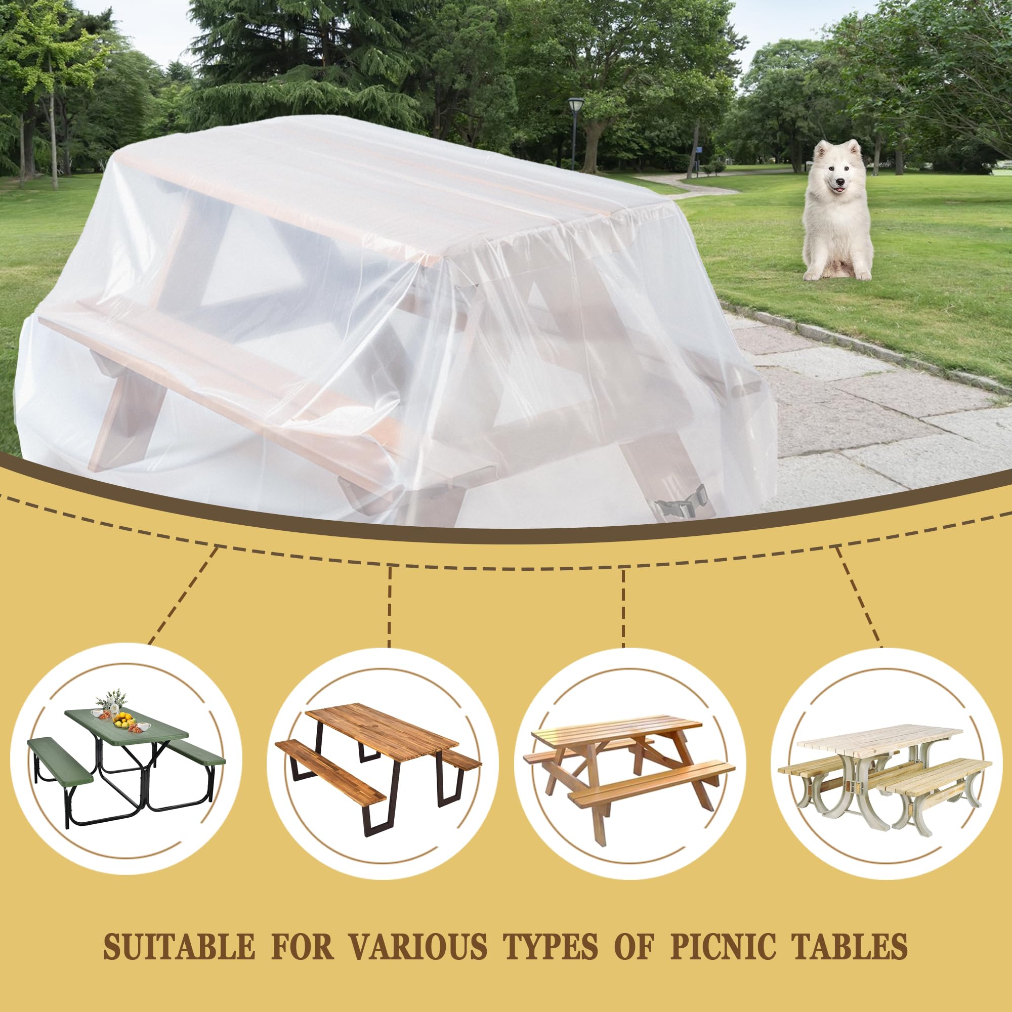 IndigoTempest9 Waterproof Picnic Table Cover for Outdoors,Plastic Cover,Frosted PVC Outdoors Furniture Covers for 6 ft Picnic Table Bench Set,75β L x 67β W x 30β H