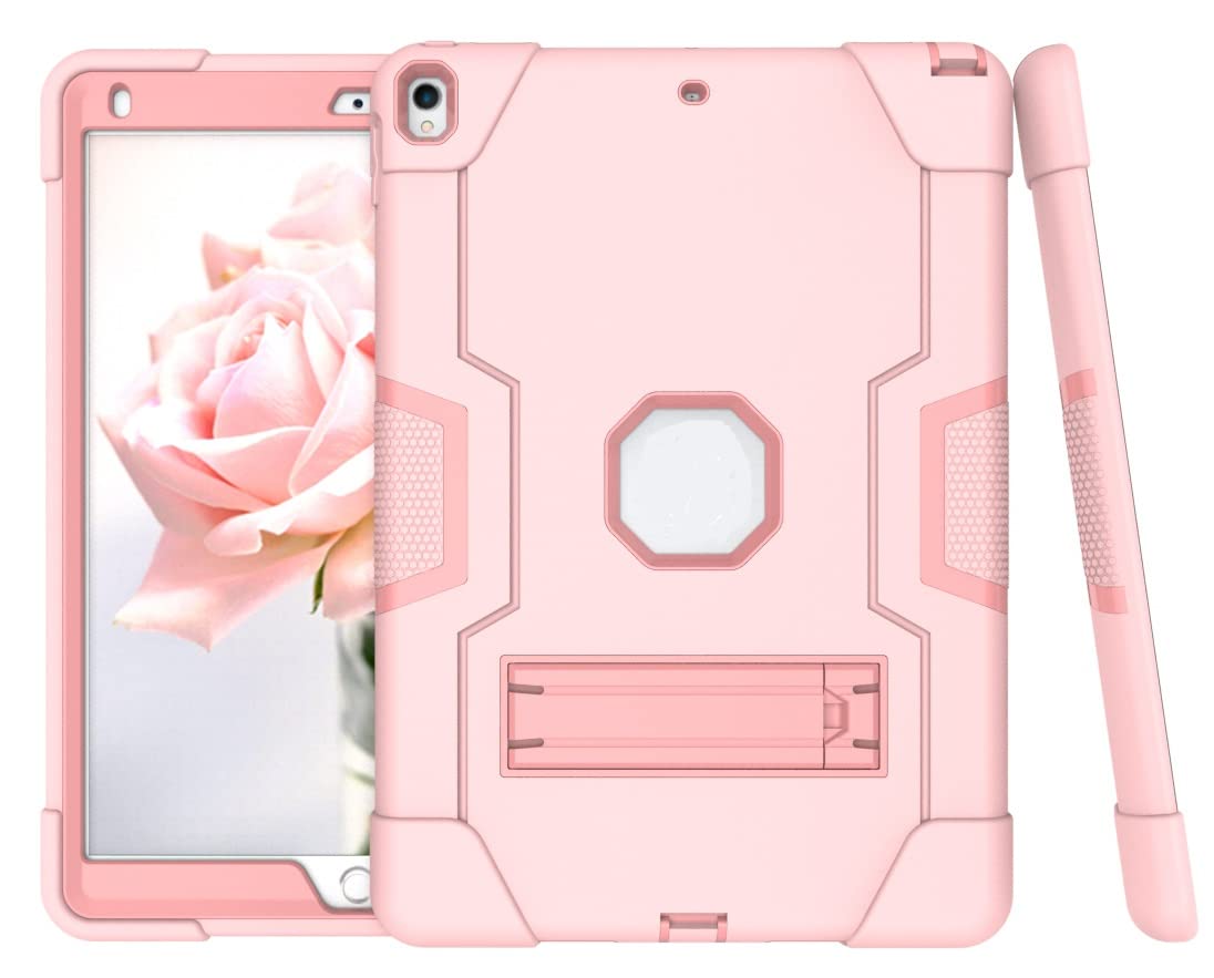 Jaorty Case for iPad Air 3 10.5" 2019,for iPad Pro 10.5 inch 2017 Case,3 in 1 Hybrid [Soft&Hard] Heavy Duty Rugged Stand Shockproof Anti-Slip Anti-Scratch Full-Body Protective Case,Pink