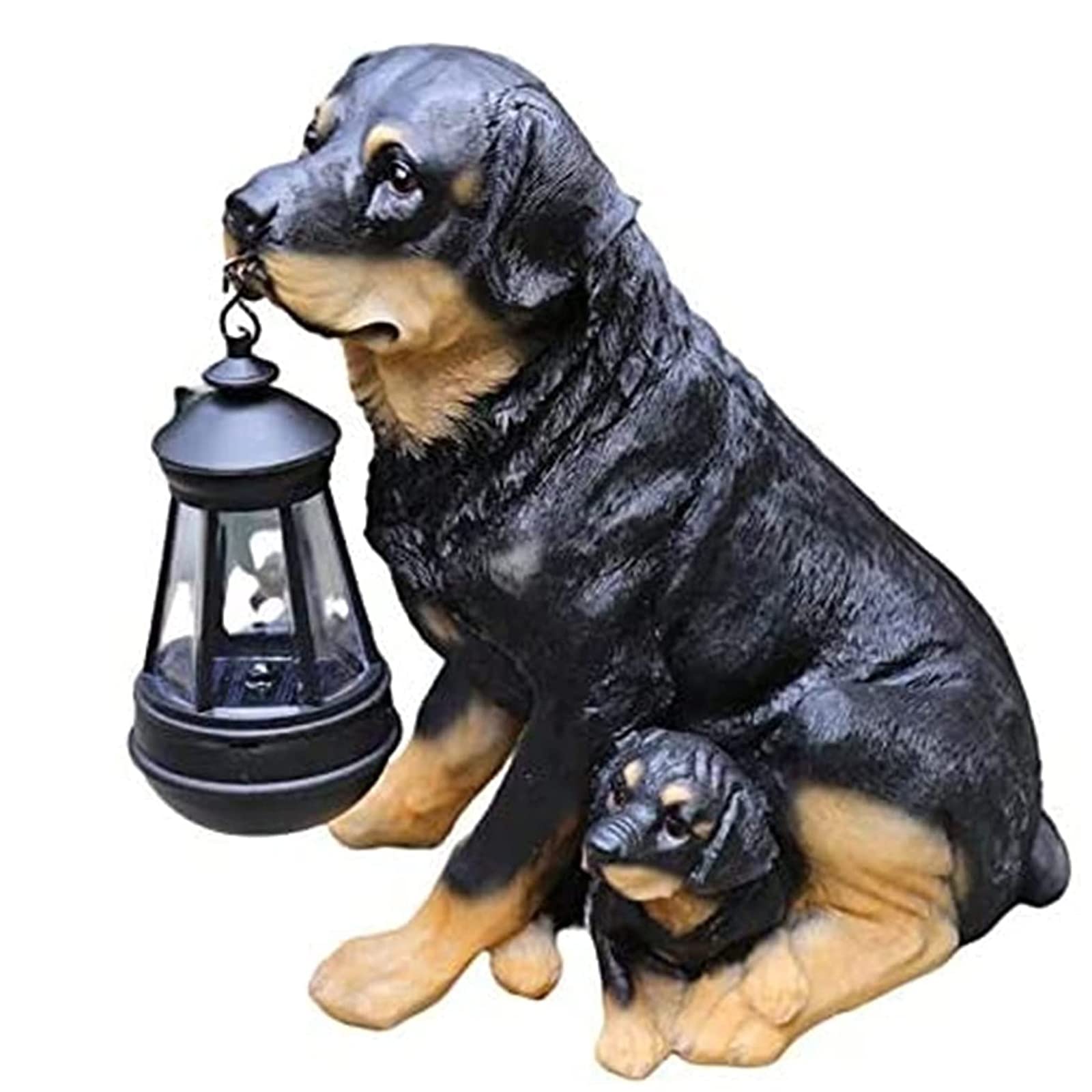 JeeKoudy Outdoor Statue with Solar Lights, Rottweiler Dog Garden Statues with Solar Lantern Home Garden Decoration Windproof Lamp Outdoor Lighting Decor
