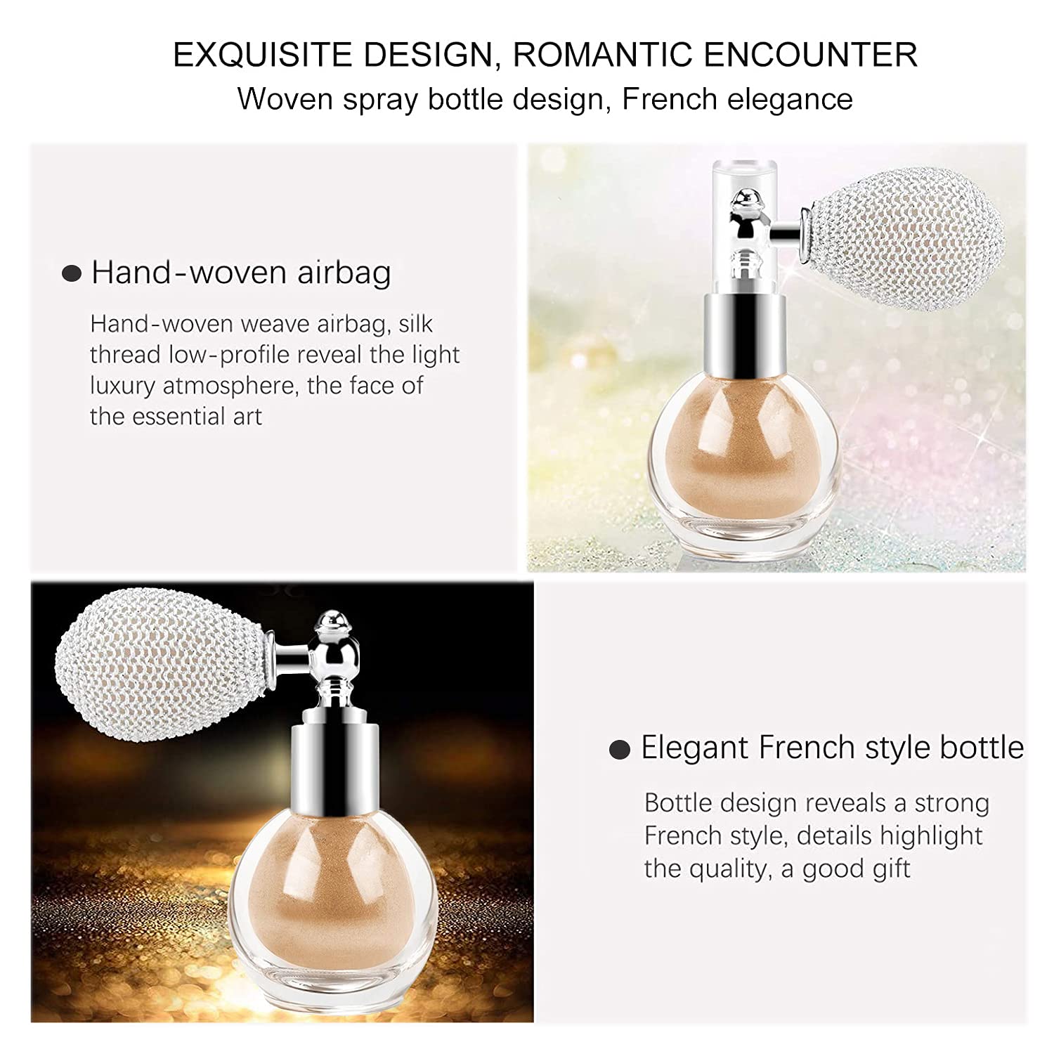 Shimmering Spray Powder Sparkle Powder, Glitter Dust Spray Gloss Powder Spray Contour Make Up Glitter Eyeshadow Pressed Powder Loose Powder Spray for Face Body Hair Nails Makeup (Champagne)