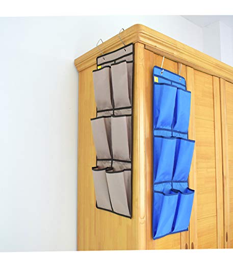 HeyToo Over The Door Shoe Organizer 6 Large Oxford Fabric Pockets Accessory Storage Hanging Narrow Closet Wall Light Grey