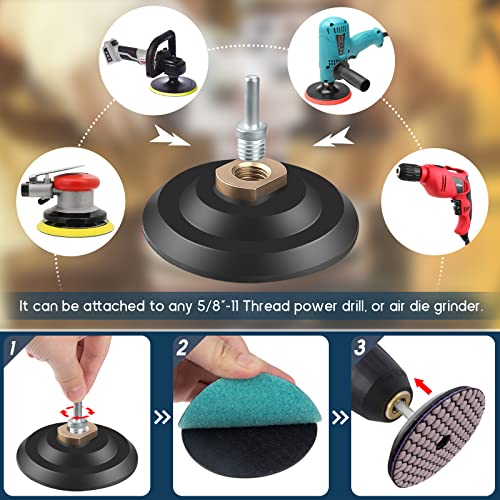 7 Packs Dry Diamond Polishing Pads 4 Inch with 5/8β-11 Rubber Backer Pad 6PCS Dry Polish Pad Kit 50-2000 Grit for Drill Grinder Polisher Granite Marble Concrete Stone Countertop Quartz Polishing