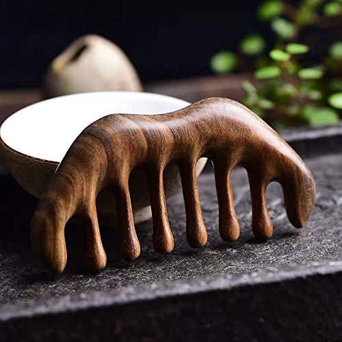 Wooden Wide Tooth Comb - Natural Scalp Massager for Hair and Meridian Relaxation. Brown