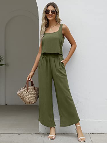 AUTOMET Summer Vacation Outfits 2 Two Piece Matching Sets for Women 2023 Casual Comfy Spring Fashion Clothes Linen Dressy Jumpsuits